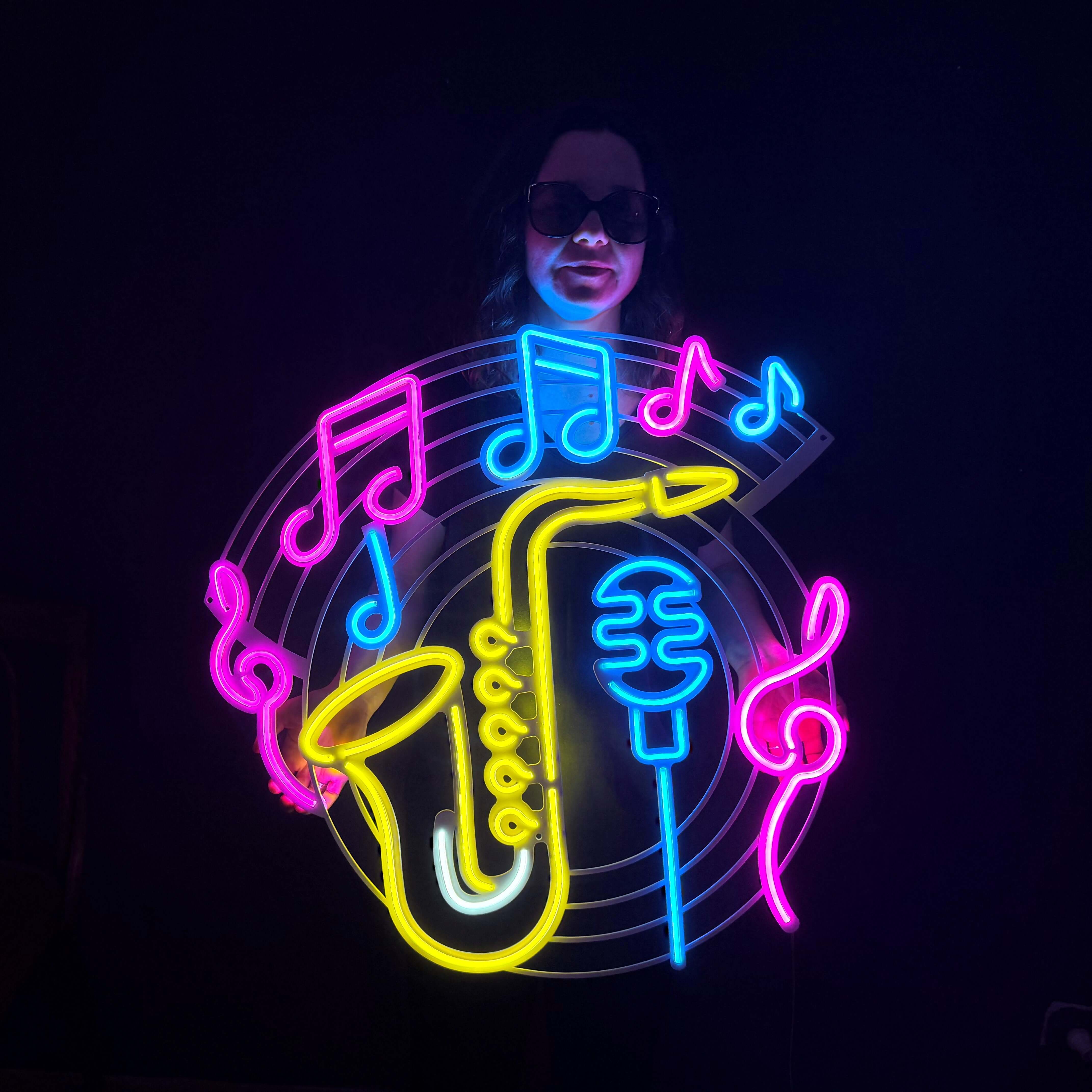 Saxophone & Music Neon Metal Sign – Dekadron
