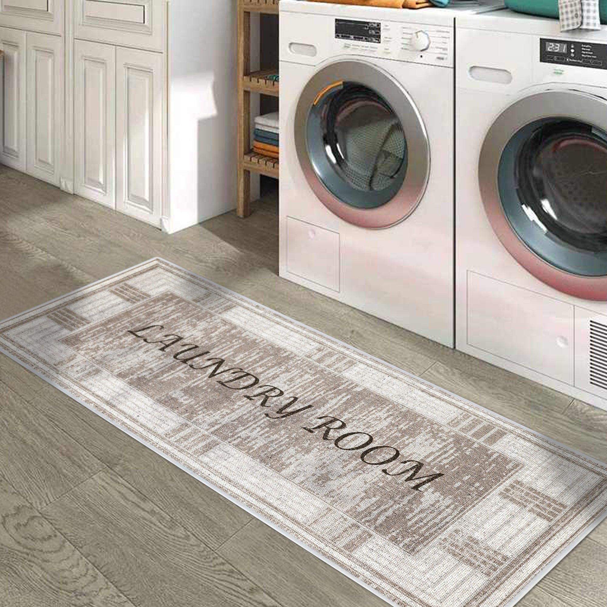 Non Skid Washable Laundry Room Rug Runner - 20" x 59" | Brown&Cream ...