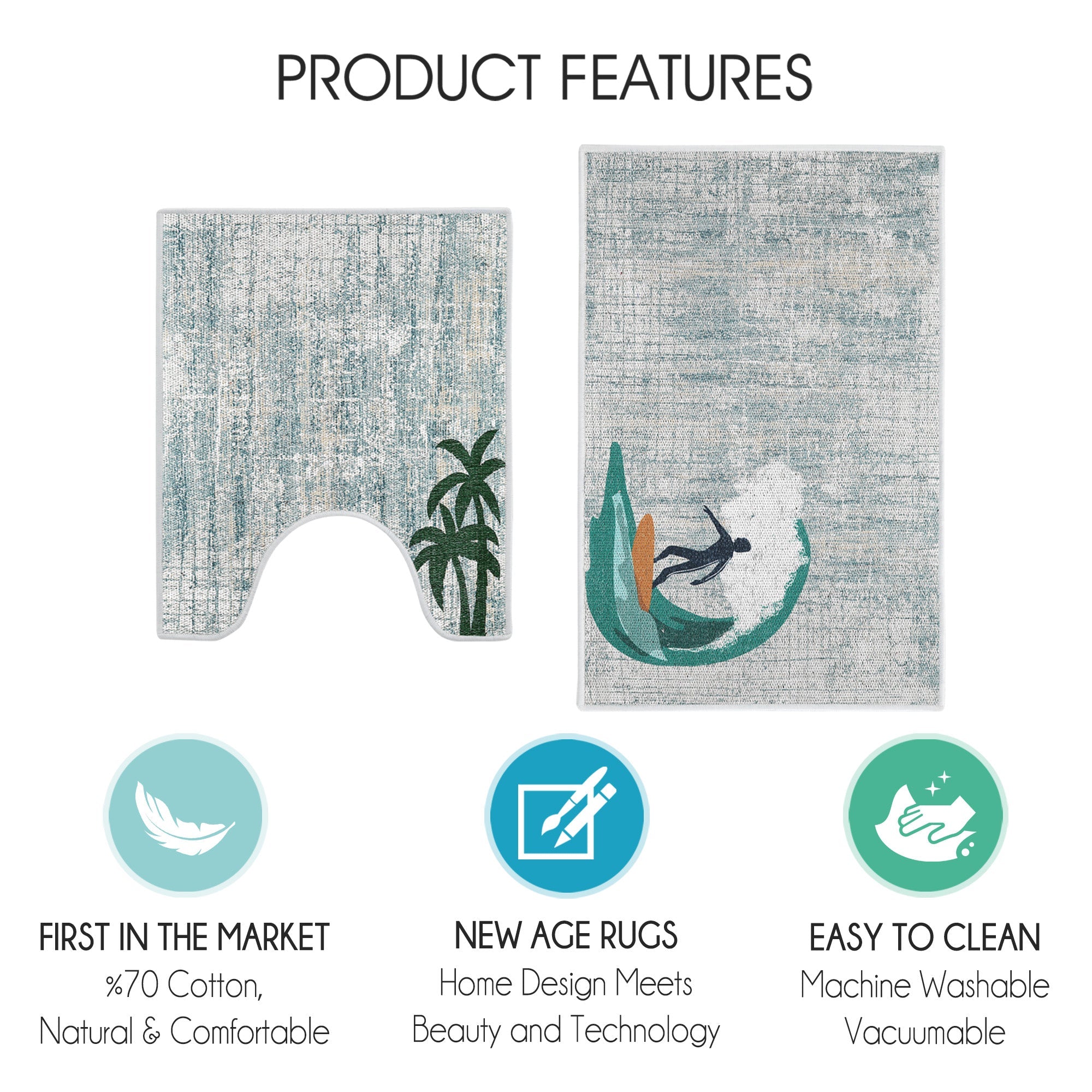 Miami Design 2 Piece Bathroom Rugs Set | Multicolor – Dekadron