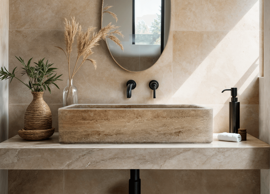 Light Travertine Rectangular Vessel Sink | Bathroom Sinks – Buy Now ...